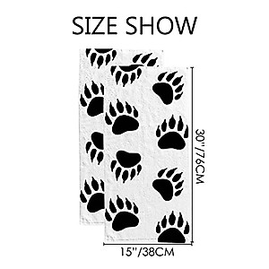 ZHONGJI Hand Towels 2 Piece Hand Drawn Bear Paw Footprint Black Comfortable Skin-Friendly Non-Fading Bathroom Spa Kitchen Hotel Bath Gym Running 30X15 Inch
