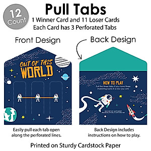 Big Dot of Happiness Blast Off to Outer Space - Rocket Ship Baby Shower or Birthday Party Game Pickle Cards - Pull Tabs 3-in-a-Row - Set of 12