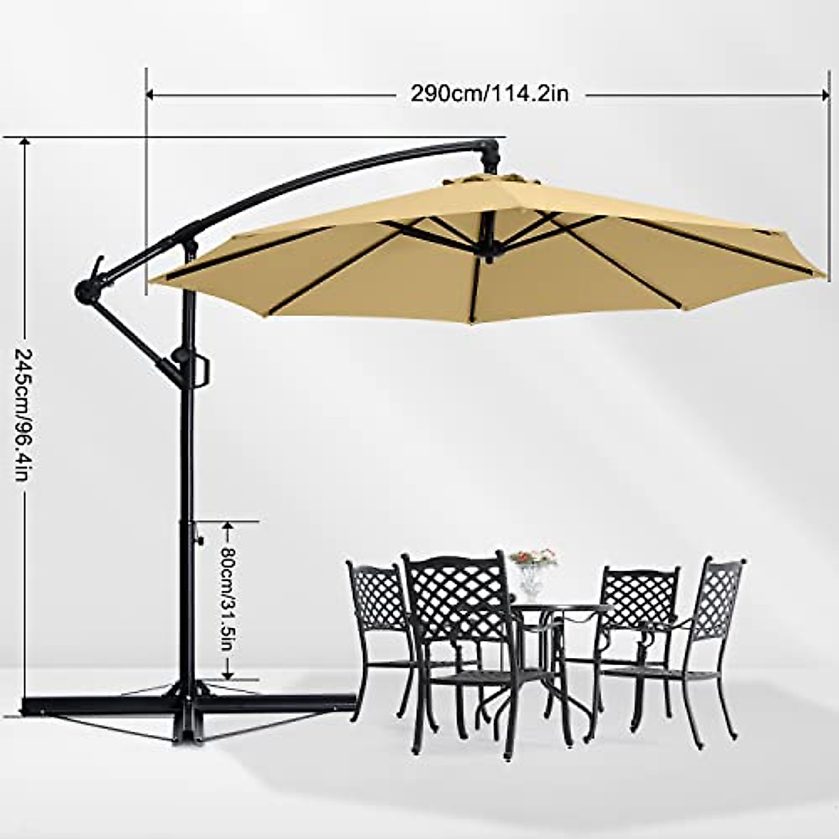 ABCCANOPY 10FT Cantilever Umbrella Offset Patio Umbrellas，Hanging Patio umbrella With Cross Base & Crank,Outdoor Umbrella for Garden,Deck,Pool,Yard (Khaki)