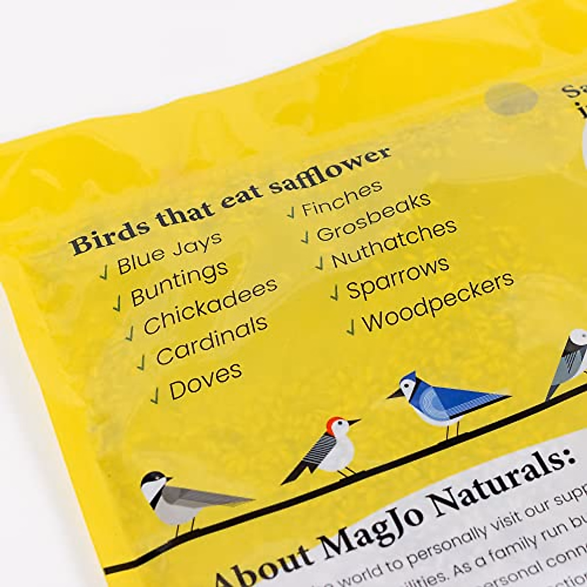 MagJo Naturals Safflower Seeds for Wild Birds (8 lbs) Whole Seeds, USA Farm Direct, Wild Bird Food, Safflower Seed, Safflower Bird Seed, Bird Seed for Weddings