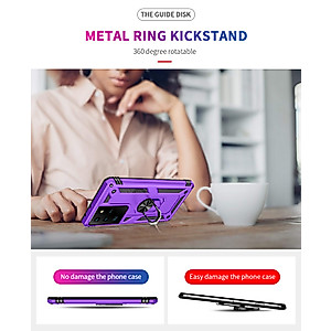 Androgate for Samsung Galaxy S21 Ultra 5G Case with HD Screen Protectors, Military-Grade Metal Ring Holder Kickstand 15ft Drop Tested Shockproof Cover Case for Samsung Galaxy S21 Ultra Purple