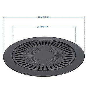 Kelepu Korean BBQ Grill Korean Style BBQ Grill Plate Smokeless Round Nonstick Iron Household Barbecue Pan Roasting Grill Pan with Outer Pan and Inner Pan for Indoor Outdoor Home Camping