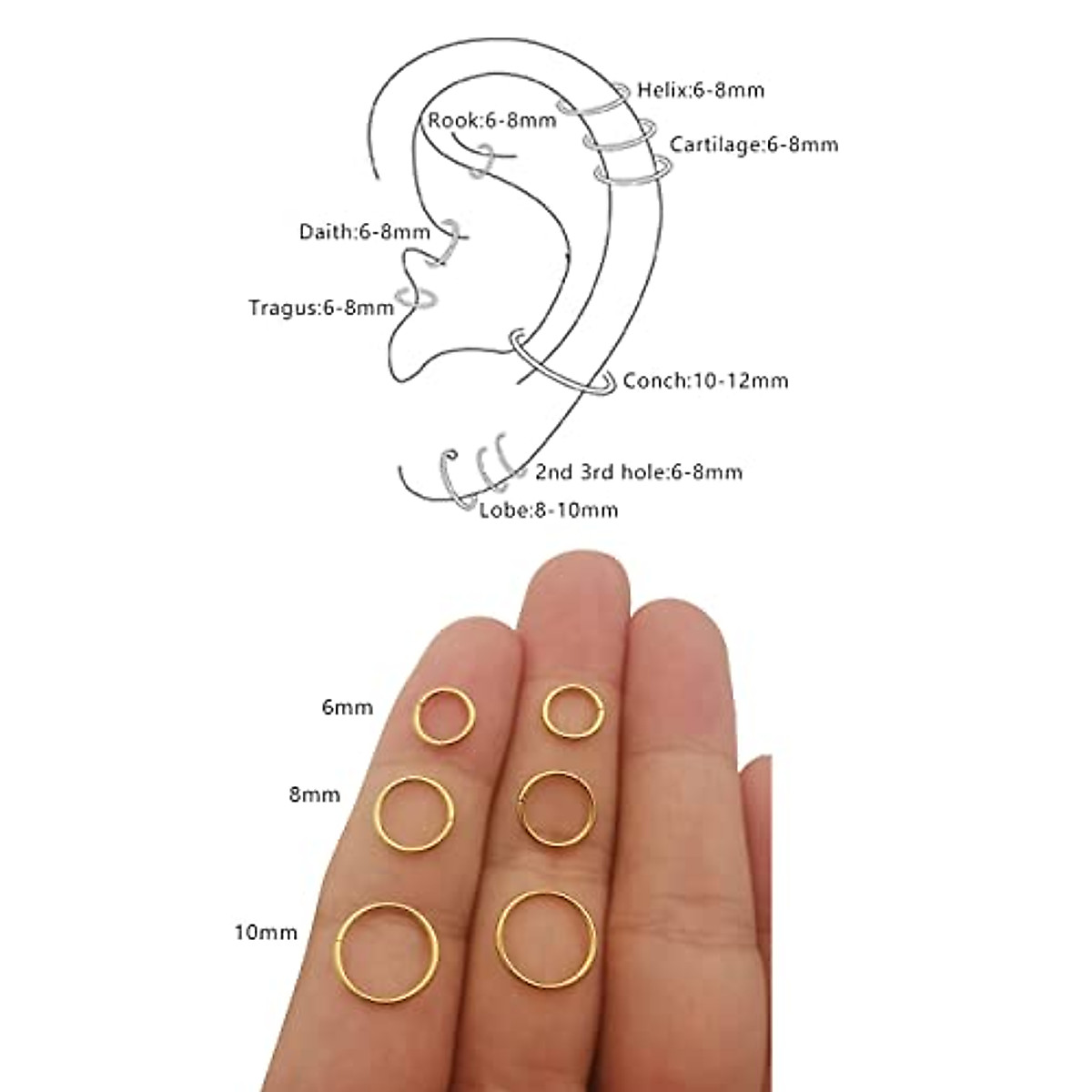 Motbegit Small Gold Hoop Earrings: 14K Gold Plated Huggie Hoop Earrings for Cartilage Helix Tragus 18g Tiny Thin Hoop Earrings for Women Men