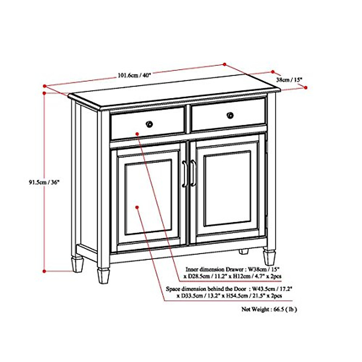 SIMPLIHOME Connaught SOLID WOOD 40 inch Wide Transitional Entryway Storage Cabinet in Dark Chestnut Brown, with 2 Drawers, 2 Doors, Adjustable Shelves