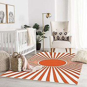 LEEVAN Boho Rug for Living Room, Machine Washable Rugs, Farmhouse 4x6 Rug Cotton Woven Bedroom Rug, Entryway Rugs Indoor, Orange&White