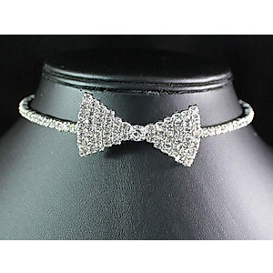 Janefashions Bow Tie Clear White Austrian Rhinestone Crystal Necklace Choker Party Gold Tone Silver Tone B1626 (Silver Tone)