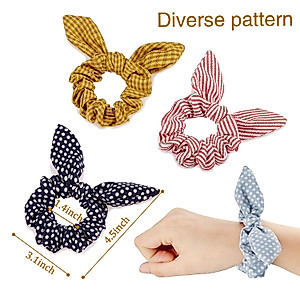 Yaomiao 12 Pieces Bow Hair Scrunchies Bunny Ear Scrunchies for Bow Silk Bowknot Bobbles Elastic Hair Ties Ropes for Women(Wave Point)