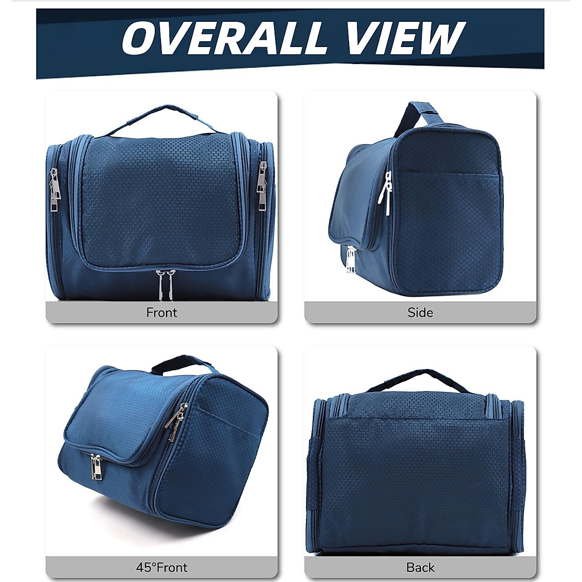 Buruis Large Capacity Toiletry Bag for Women and Men, Hanging Toiletry Organizer Cosmetics Makeup Bag, Water-resistant Dopp kit Shaving Bag for Full Sized Toiletries, Travel Essentials (Blue)