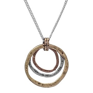 Of Earth and Ocean HANDMADE Sunrise Pendant Necklace, Triple Circles in Tri-Tone Copper, Brass, and Silver