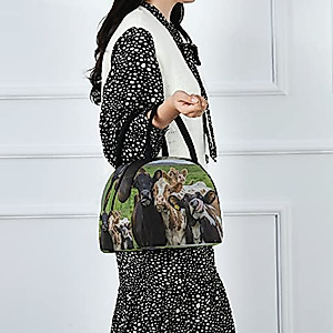 Lunch Bag Farm Animal Cow Cattle Insulated Lunch Box Leakproof Zippered Lunch Tote Bag Large Cooler Bag with Front Pocket for Women/Men Work School Girl Boy