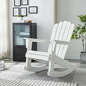 Psilvam Outdoor Adirondack Patio Rocking Chair, Poly Lumber Porch Rocker with High Back, Outdoor Rocking Chairs Set of 2 (White)