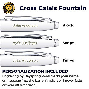 Dayspring Pens Cross Fountain Pen | Engraved/Personalized Cross Calais Fountain Gift Pen with Case - Chrome AT0116-1MS. Custom Engraved and Shipped Fast.