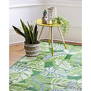 Talking Tables Green Tropical Palm Leaf Waterproof Outdoor Rug | Plastic, Lightweight & Non Slip Mat with Double-Sided Jungle Leaves Pattern | for Garden, Patio, Decking, Bathroom, Utility, Picnic