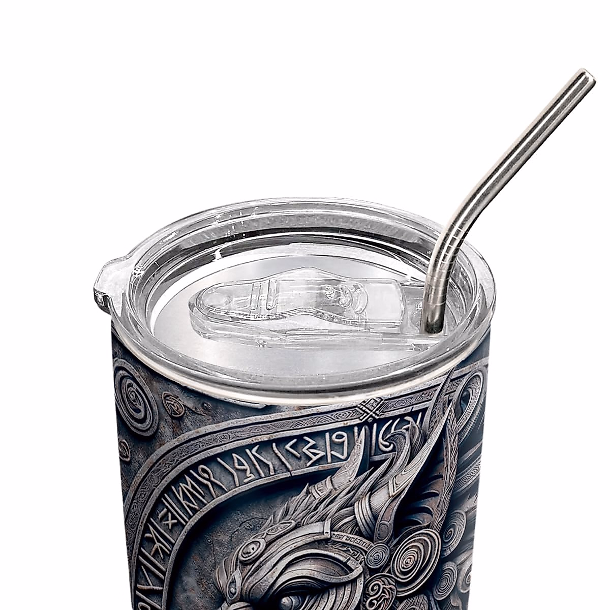 20oz Viking Celtic Warrior Wolf Tumbler, Norse Mythology, Viking Gifts for Men, Coffee Thermos for Men, Stainless Steel Double Wall Vacuum Insulated Coffee Mug, Travel Cup with Lid