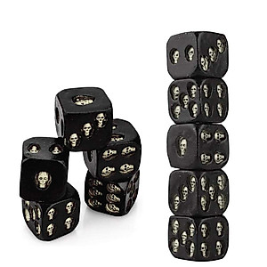 5pcs/Set Black Mini Skull Dice Six Sided Resin Skull Dice for Party Playing Drinking Death Table Game Party Halloween Festival Bar Game Toy Tool (Silver)