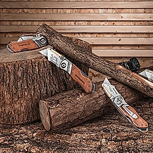 WORKPRO Folding Utility Knife with Belt Clip and Extra 10-piece Blades, Wood Handle Heavy Duty Cutter, Quick-change & Back Lock