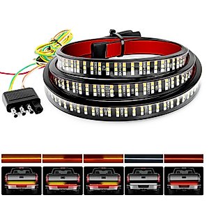 Nilight Triple Row 60 Inch 504 LEDs Truck Tailgate Light Bar Strip with Red Tail Brake Sequential Amber Turn Signal White Reverse Back Up Lighting Modes for Pick Up Truck SUV