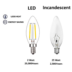 Sunaiony LED Candelabra Bulbs 25Watt Equivalent, B11 LED Bulb 2W Warm White 2700K E12 Base, Dimmable Edison Chandelier Light Bulbs, LED Type B Bulb, 8 Pack