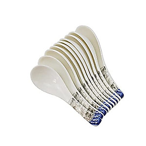 Cooking Spoons 10 Blue And White Soup Spoons, Ceramic Household Large Spoons, Small Soup Spoons, Porcelain Spoons, Soup Spoons, Porridge Spoons With Long Handle, Ceramic Spoons Table Spoons