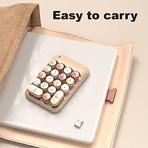 MOFII Wireless Number Pads - MilkTea Numeric Keypad 18 Keys USB 2.4G Round Keycap Colorful Extensions Keypads, Financial Accounting Portable Numpad 10 Key for Laptop/PC/Notebook/Surface Pro