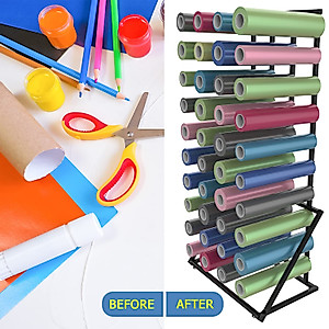 INNOVART Vinyl Roll Floor Storage Rack, Vinyl Roll Holder, Viny Roll Storage Rack for Craft Room, Vinyl Storage Organizer for Cricut, Linen Rolls, Fabric Rolls, Texture Rolls and Vinyl Rolls, 40 Rolls