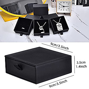 12 Pack Set Cardboard Drawer Display Jewelry Boxes, driew 3.5x3.5 1.4inch Black Gift Boxes Thick Paper Box Bulk Jewelry Gift Packaging Gift Case Sponge Insert and Lids Small Kraft Paper Box for Rings Pendants Earrings Necklaces