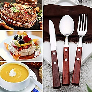 Gracelife 6-Pack Wooden Handle Stainless Steel Cutlery Set Forks Spoons Knives Flatware Set