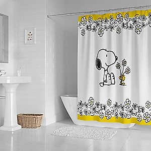 Jay Franco Peanuts Best Friend Flowers Shower Curtain & Easy Care Fabric Kids Bath Curtain Features Snoopy & Woodstock (Official Peanuts Product)