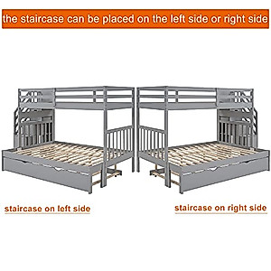 Harper & Bright Designs Stairway Twin Over Twin/Full Bunk Bed with Twin Size Trundle and Drawers, Solid Wood Bunk Bed Staircase Can be Placed on The Left or Right Side (Grey)