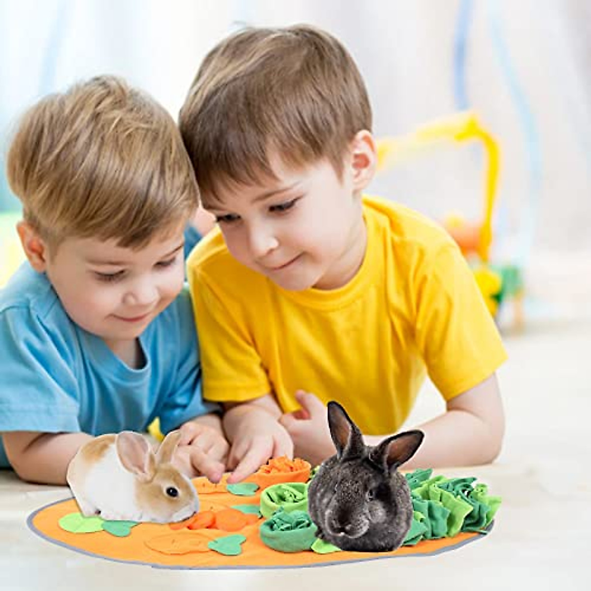 HERCOCCI 30" x 16" Large Rabbit Foraging Mat Toys with Fixing Handle, Washable Polar Fleece Feeding Mat Fun Game Interaction Treat Dispenser for Rabbit Bunny Guinea Pigs Chinchillas Ferrets