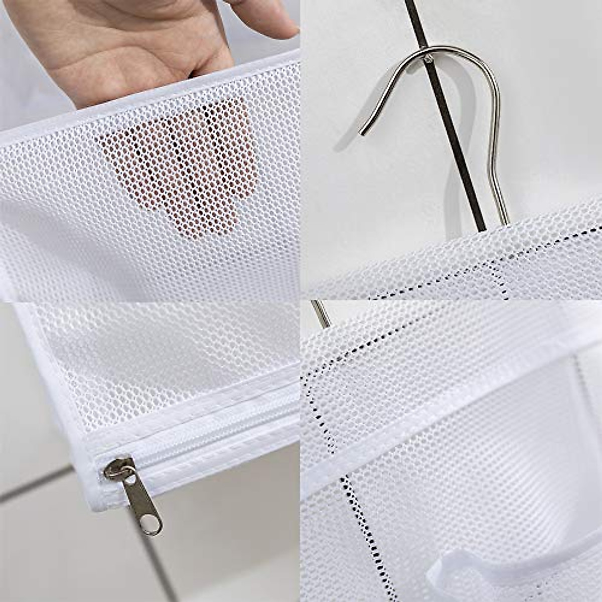 ALYER Hanging Mesh Bath Toy Organizer Bag,Large Shower Storage Caddy with Durable Hanger (White)