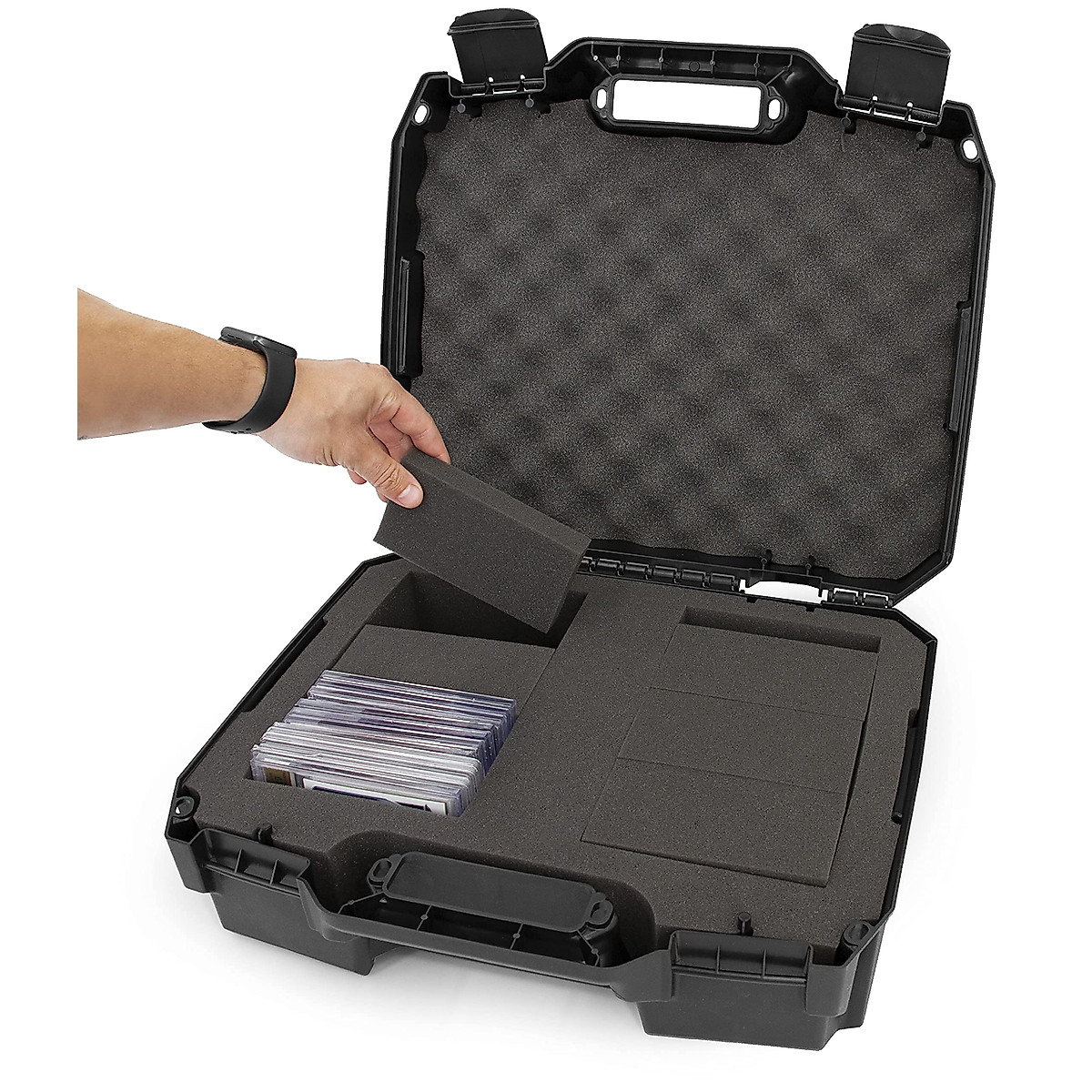 CASEMATIX Graded Card Case Compatible with 60+ BGS PSA FGS SGC Graded Sports Trading Cards, Rugged Graded Slab Card Storage Box with Custom Card Carrying Case Impact Absorbing Dual Foam Slots