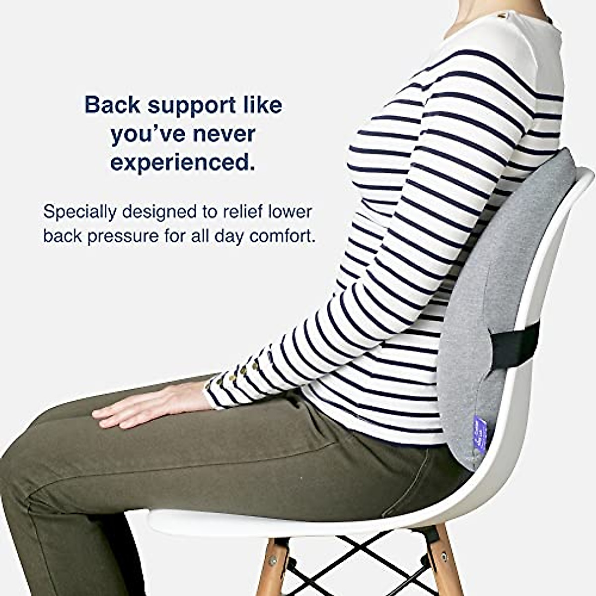 Cushion Lab Extra Dense Lumbar Pillow - Patented Ergonomic Multi-Region Firm Back Support for Lower Back Pain Relief - Lumbar Support Cushion w/Strap for Office Chair, Car, Sofa, Plane - Black