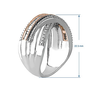 Jewelili 10k rose gold and sterling silver 1/4 Cttw natural white round and baguette shape diamond ring, size 7