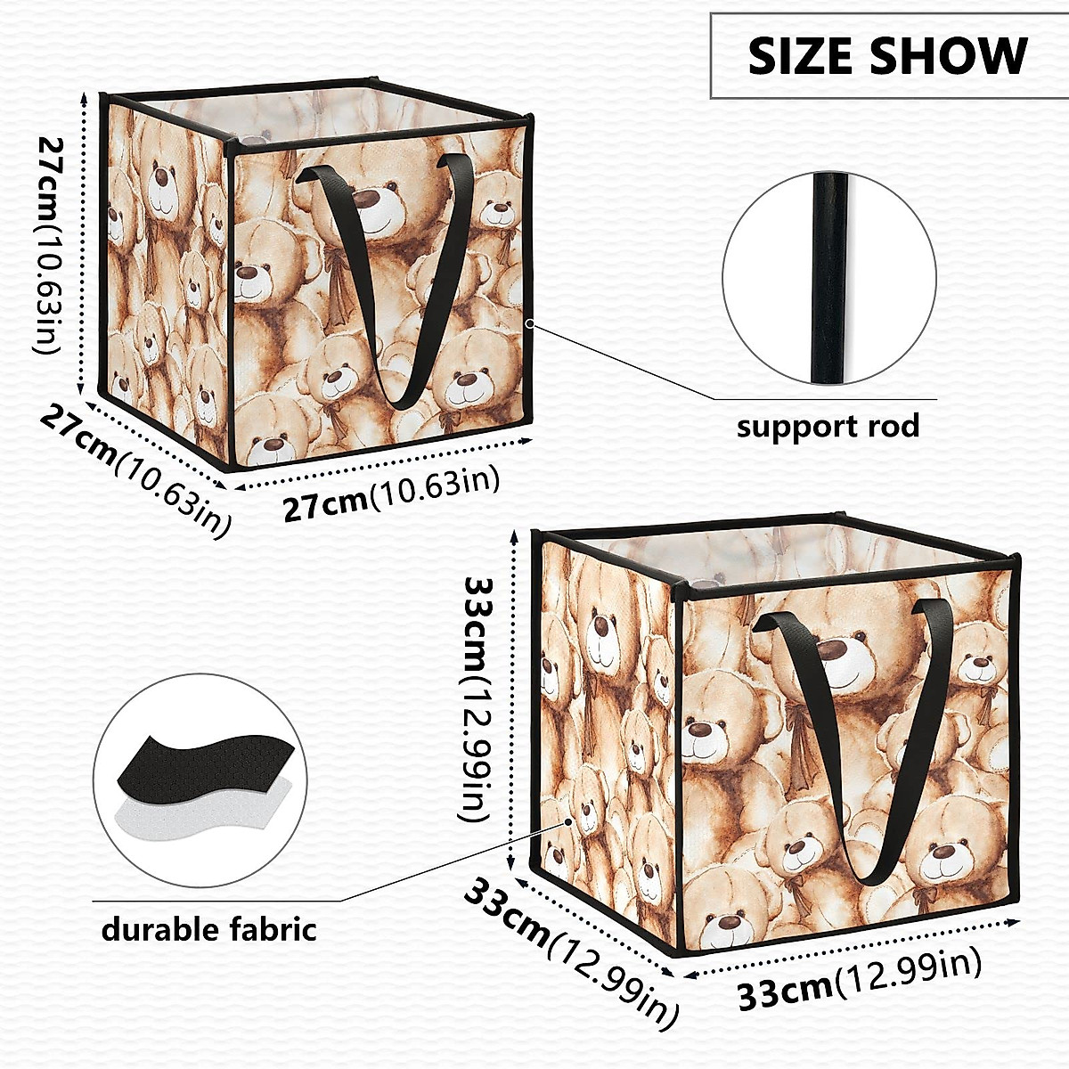 Lovely Teddy Bear Storage Bin Collapsible Toy Storage Basket Cube Laundry Basket Waterproof Nursery Hamper with Handles for Kids Room Nursery Closet Shelf Toys Playroom Decor