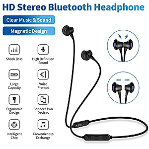 Neckband Bluetooth Headphones, 10Hrs Playtime V5.0 Wireless Headset, Noise Cancelling Earbuds/Mic for Running Sport Compatible with iPhone Samsung Android