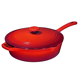 Enameled Cast Iron Skillet Deep Sauté Pan with Lid, 12 Inch, Duke Blue