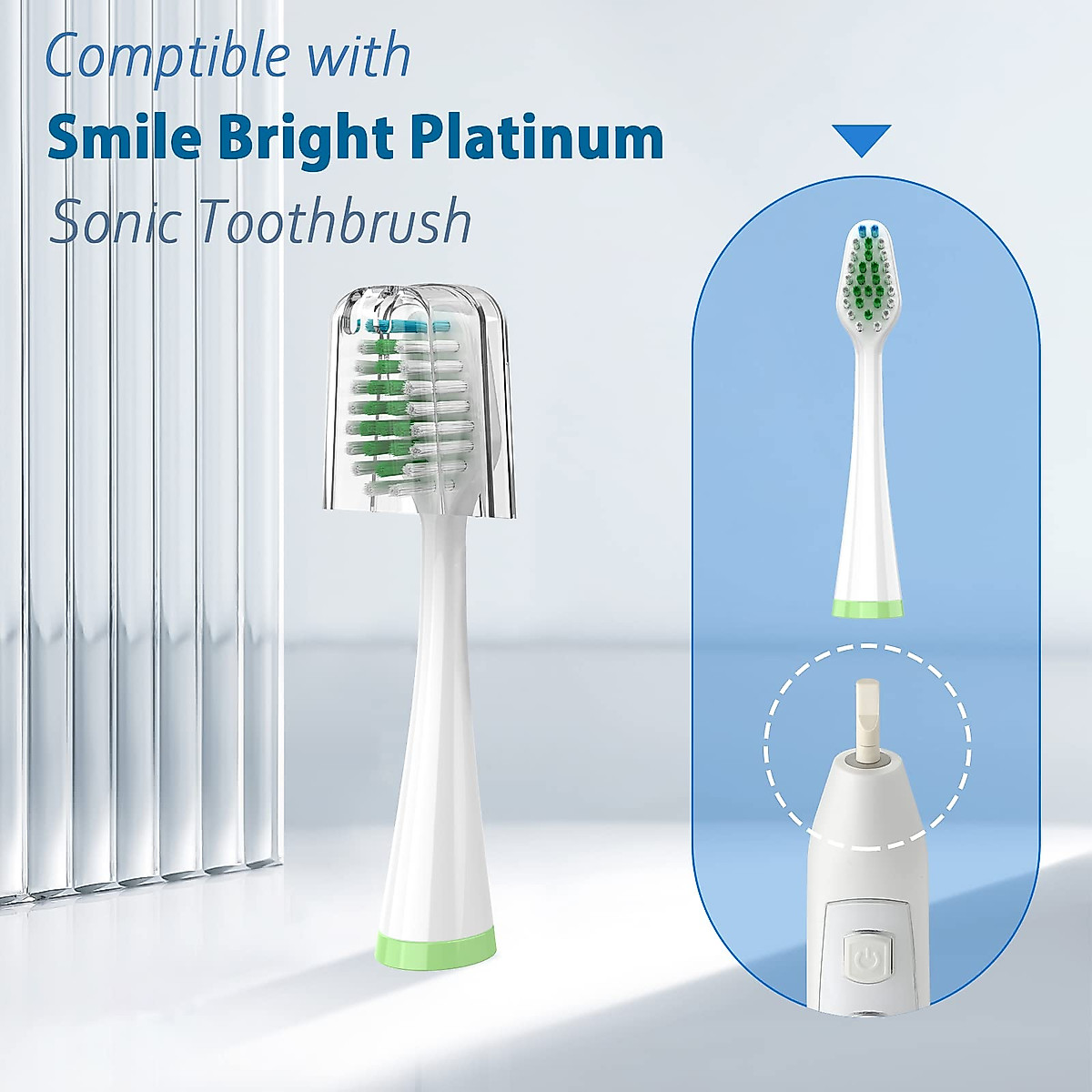 Replacement Brush Heads for Smile Bright Platinum Sonic Electric Toothbrush, Soft Bristles, 5-Pack, with Covers