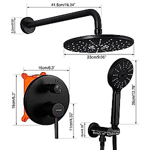GAPPO Matte Black Shower System 9 Inch, Rain Shower Head with Handheld Spray High Pressure, Bathroom Luxury Wall Mounted Shower Faucet Set Rough-in Valve and Shower Trim Included