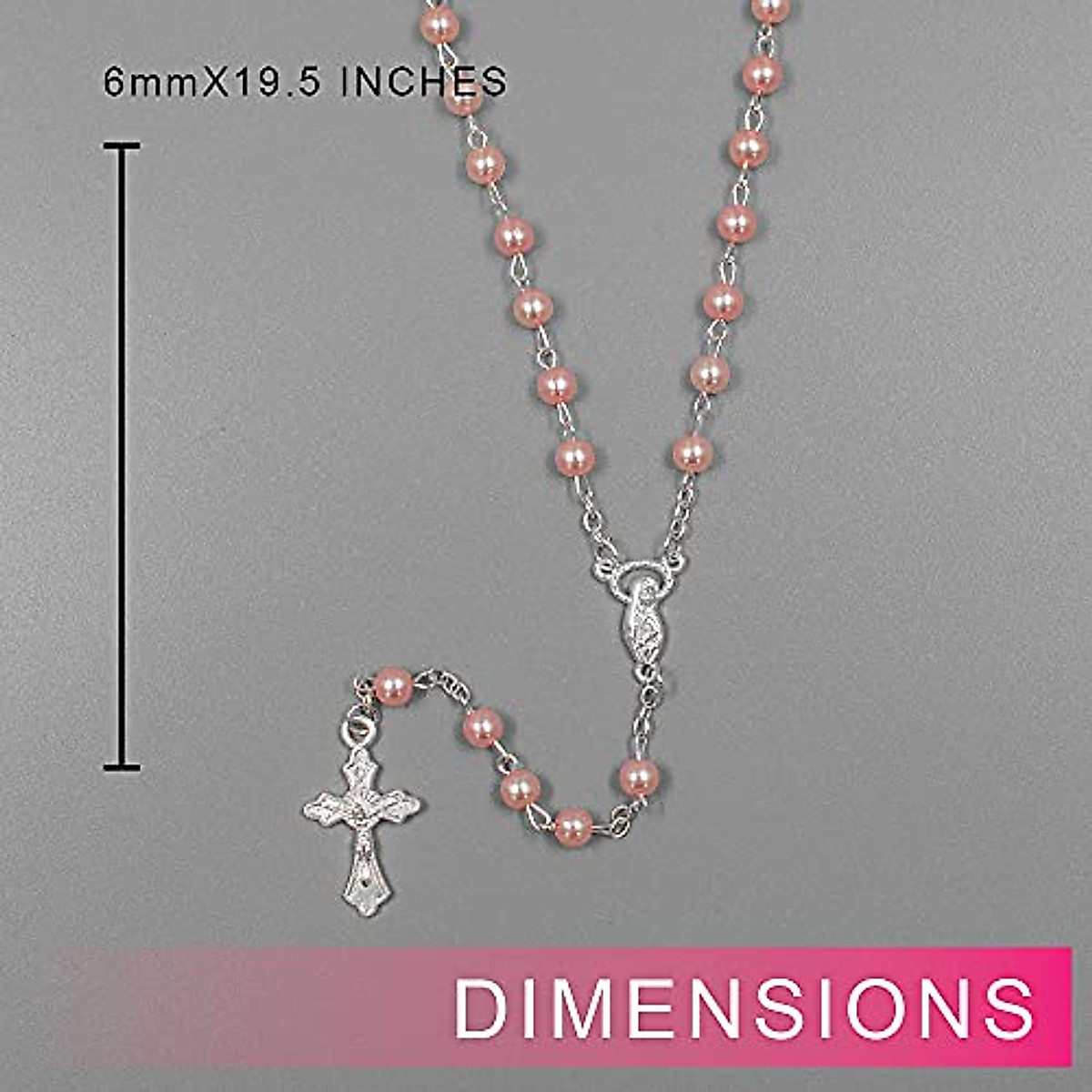 Baptism Favor (12PCS) Holy Communion Rosary in Glass Bottle Jar Recuerdos De Bautizo Quinceanera Pink Pearl Christening Recuerdos para Primera Comunion Niña Quinceanera Gift for Guests