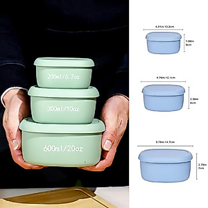 mwellewm 6 Pcs Silicone Food Storage Containers with Lids, Nesting Silicone Snack Box Containers Set Reusable Airtight Dishwasher and Freezer Safe Carry(6.7oz, 10oz, 20oz) - Green and Blue