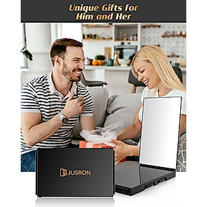 JUSRON 3 Way Mirror for Hair Cutting, 360 Mirror with Height Adjustable Hooks for Door, Bathroom, Portable Trifold Shaving Barber Mirror for Makeup, Cut, Trim (Black Without LED)