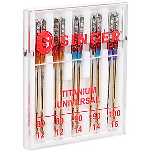 SINGER 04808 Titanium Universal Regular Point Machine Needles Woven Fabric, Sizes 80/11, 90/14, 100/16, 10-Count