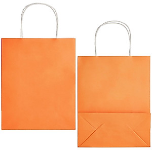 BLUE PANDA 25-Pack Orange Gift Bags with Handles - Medium Size Paper Bags for Birthday, Wedding, Retail (8x3.9x10 In)