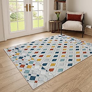 Lahome 5x7 Boho Checkered Area Rug, Geometric Trellis Modern Rug for Nursery, Soft Non Slip Washable Rugs for Hardwood Floors Bedroom Sunroom