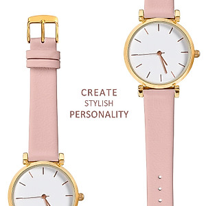 WOCCI 12mm Lug Width, Elegant Watch Band, Genuine Leather Replacement Strap with Gold Buckle (Light Pink)