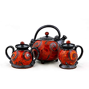 Handmade Pottery Teapot, Red and Black Serving Teapot, Stoneware Teapot, Kitchen decor, Handmade teapot, Pottery kettle, Tri Ushi