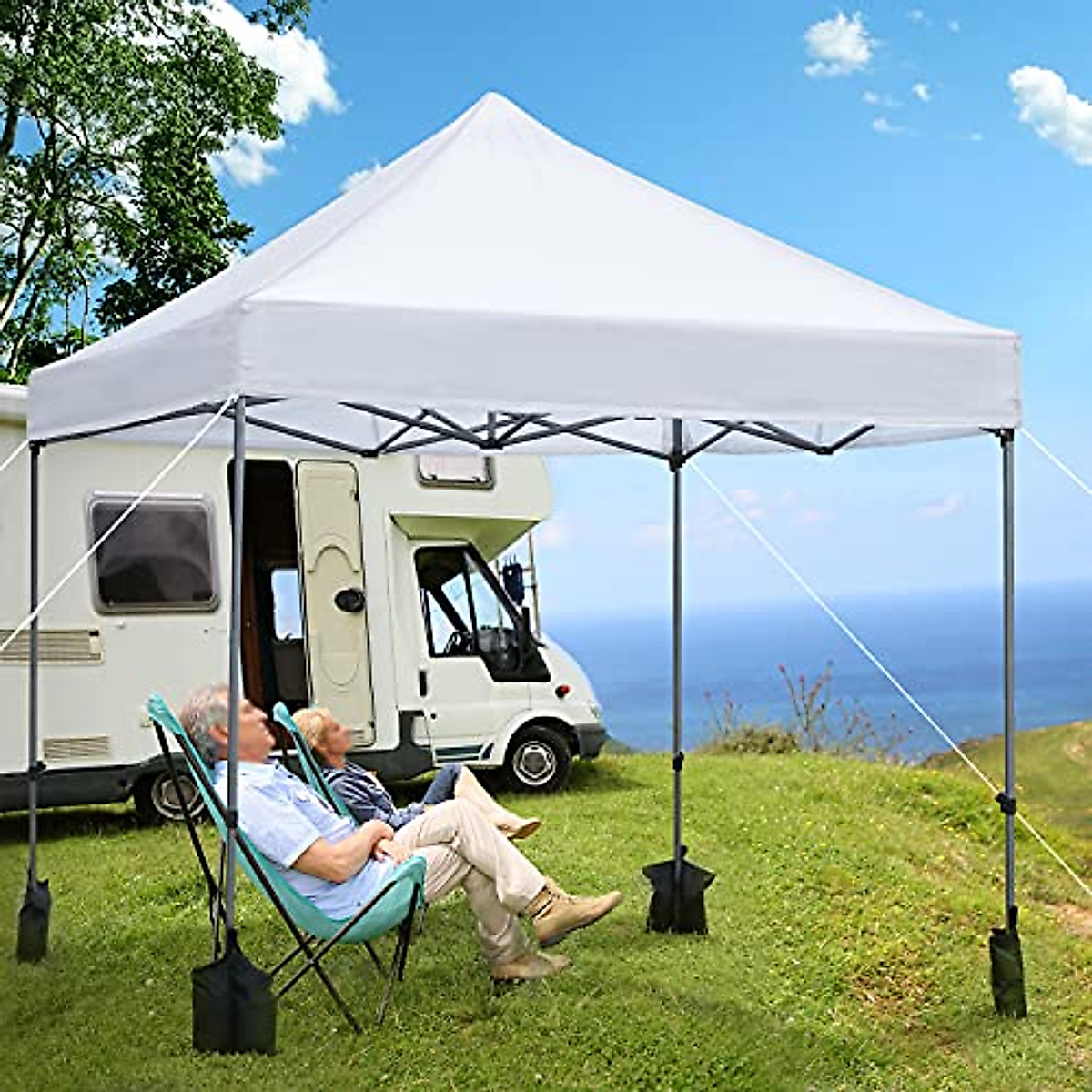 Yaheetech 10x10 Pop Up Canopy Tent, Commercial Instant Heavy Duty Canopy, 500D Waterproof Adjustable Canopy with Wheeled Carry Bag, 4 Sandbags & 4 Stakes, White