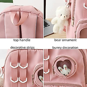 Kawaii Backpack with Cute Accessories Large Capacity Spring Summer Rucksack for Women Aesthetic Trendy Casual Daypack (Purple)