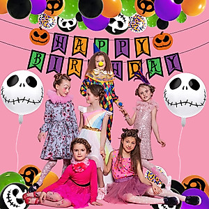 Halloween Birthday Party Decorations Banner 78PCS with Hppy Birthday Banner Balloons Cake Tooper Foil Curtains Halloween Themed Birthday Decorations for Kids First Birthday Decorations Party Supplies